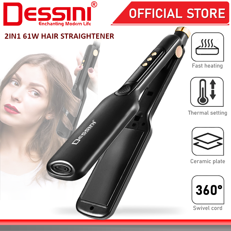 DESSINI ITALY 2 IN 1 Titanium Ceramic Hair Straightener Flat Iron Twist ...
