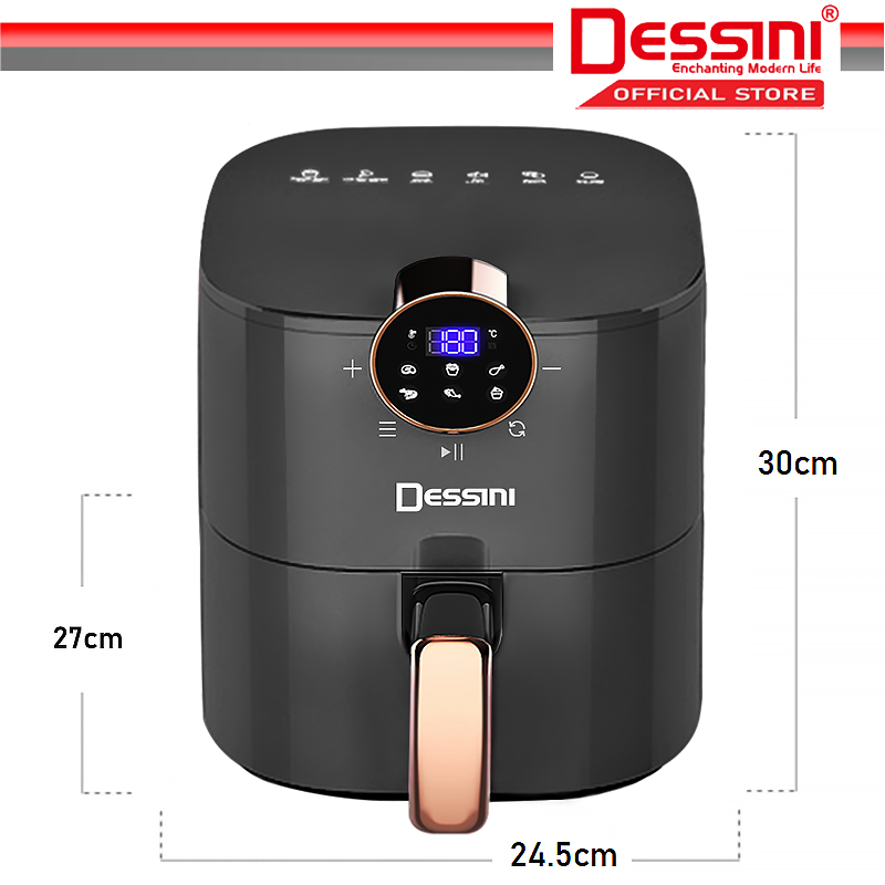 DESSINI ITALY 4.3L Electric Air Fryer Convection Oven Toaster Timer Oil ...