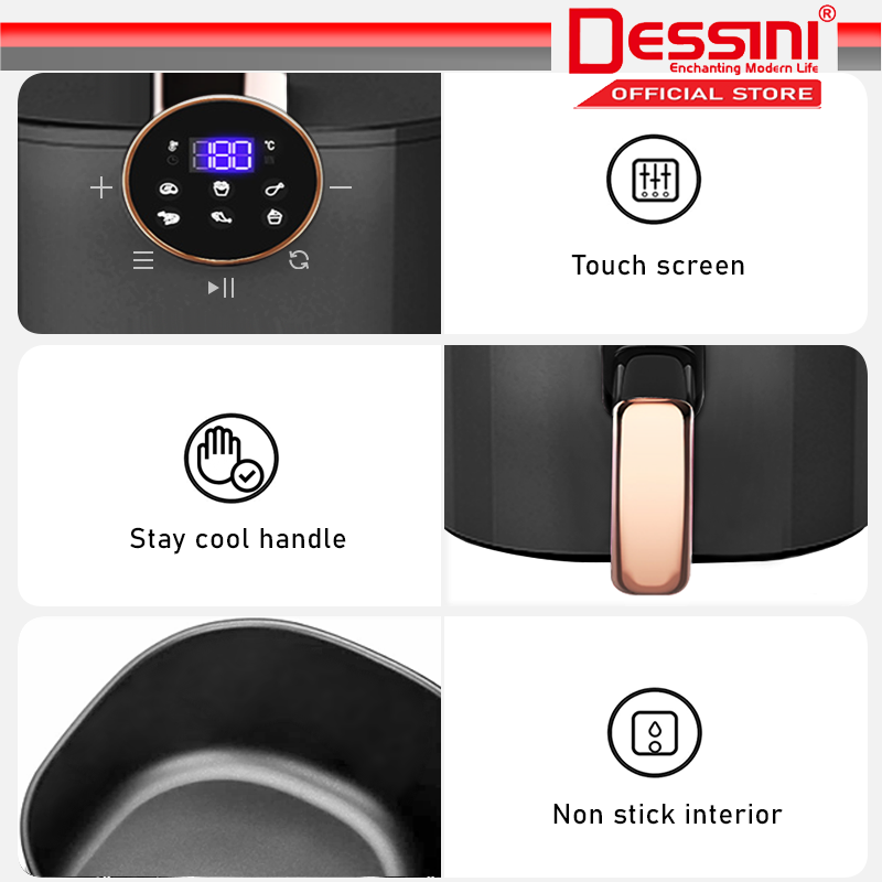 DESSINI ITALY 4.3L Electric Air Fryer Convection Oven Toaster Timer Oil ...