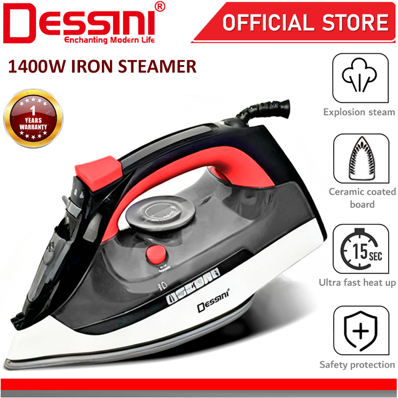 DESSINI ITALY 1400W Electric Ceramic Soleplate Garment Steam Iron ...