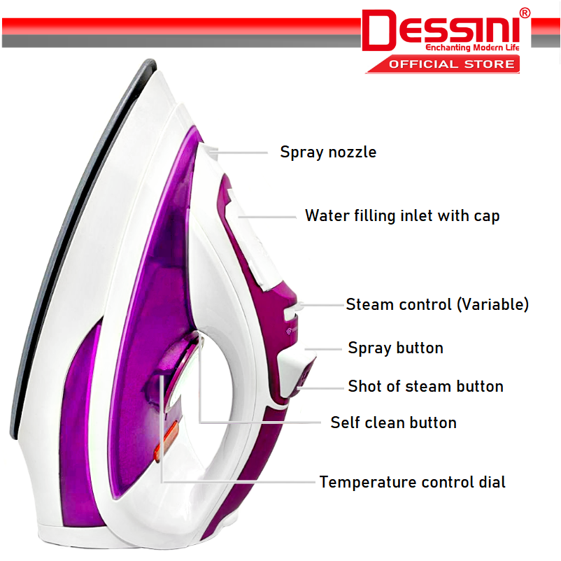 DESSINI ITALY 2000W Electric Ceramic Soleplate Garment Steam Iron ...