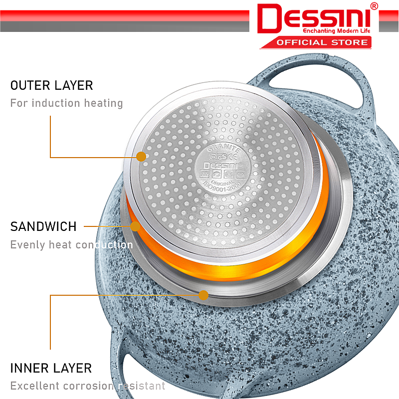 DESSINI ITALY 40CM Granite Plus Shallow Casserole Induction Non Stick ...