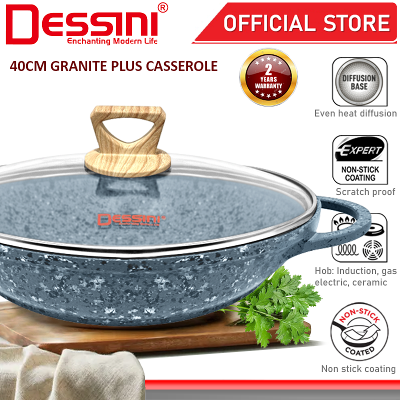 DESSINI ITALY 40CM Granite Plus Shallow Casserole Induction Non Stick ...