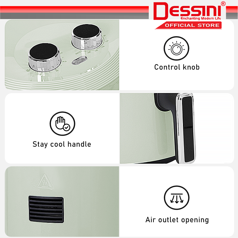 DESSINI ITALY 3.5L Electric Air Fryer Convection Oven Toaster Timer Oil ...