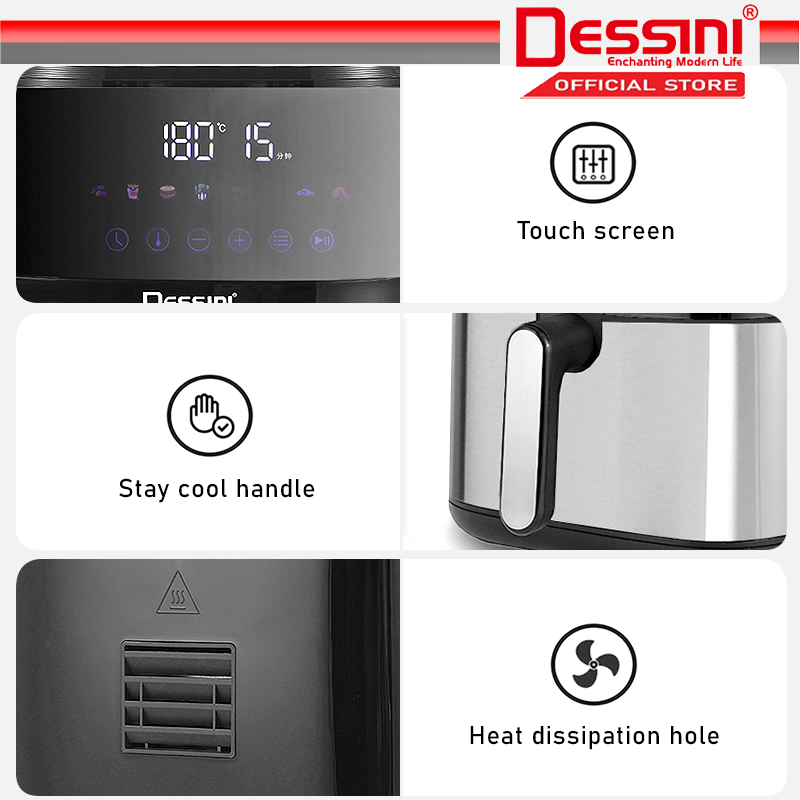 DESSINI ITALY 7L Electric Air Fryer Convection Oven Toaster Timer Oil Free Roaster Breakfast ...