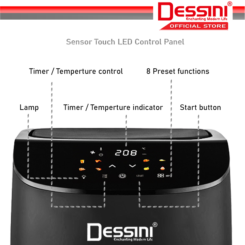 DESSINI ITALY 9L Electric Air Fryer Convection Oven Toaster Timer Oil Free Roaster Breakfast ...