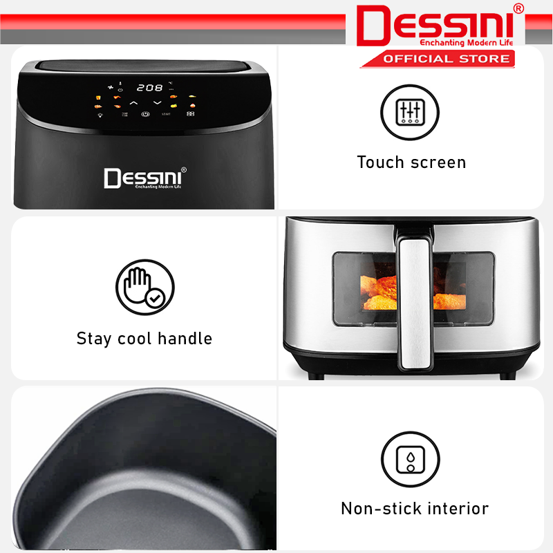DESSINI ITALY 9L Electric Air Fryer Convection Oven Toaster Timer Oil Free Roaster Breakfast ...