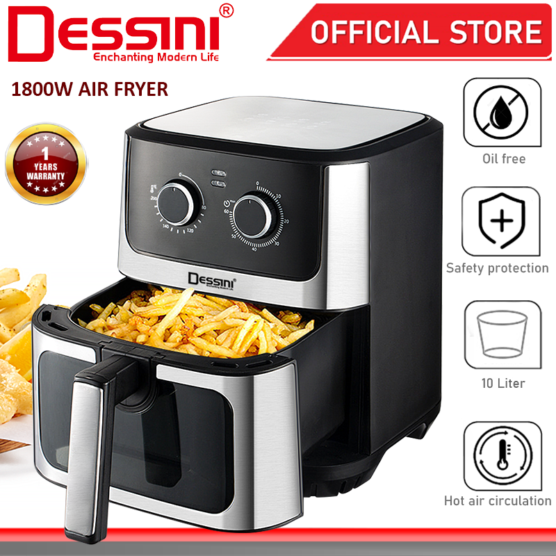 DESSINI ITALY 10L Electric Air Fryer Convection Oven Toaster Timer Oil ...