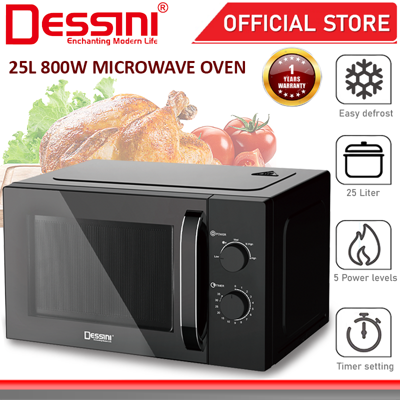 DESSINI ITALY 25L Countertop Microwave Oven 5 Power Level Timer Defrost ...