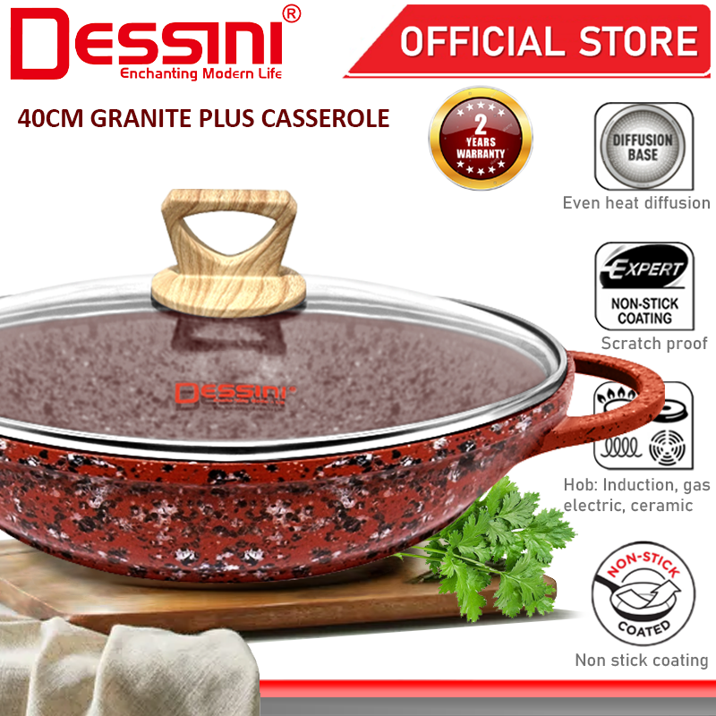 DESSINI ITALY 40CM Granite Plus Shallow Casserole Induction Non Stick ...